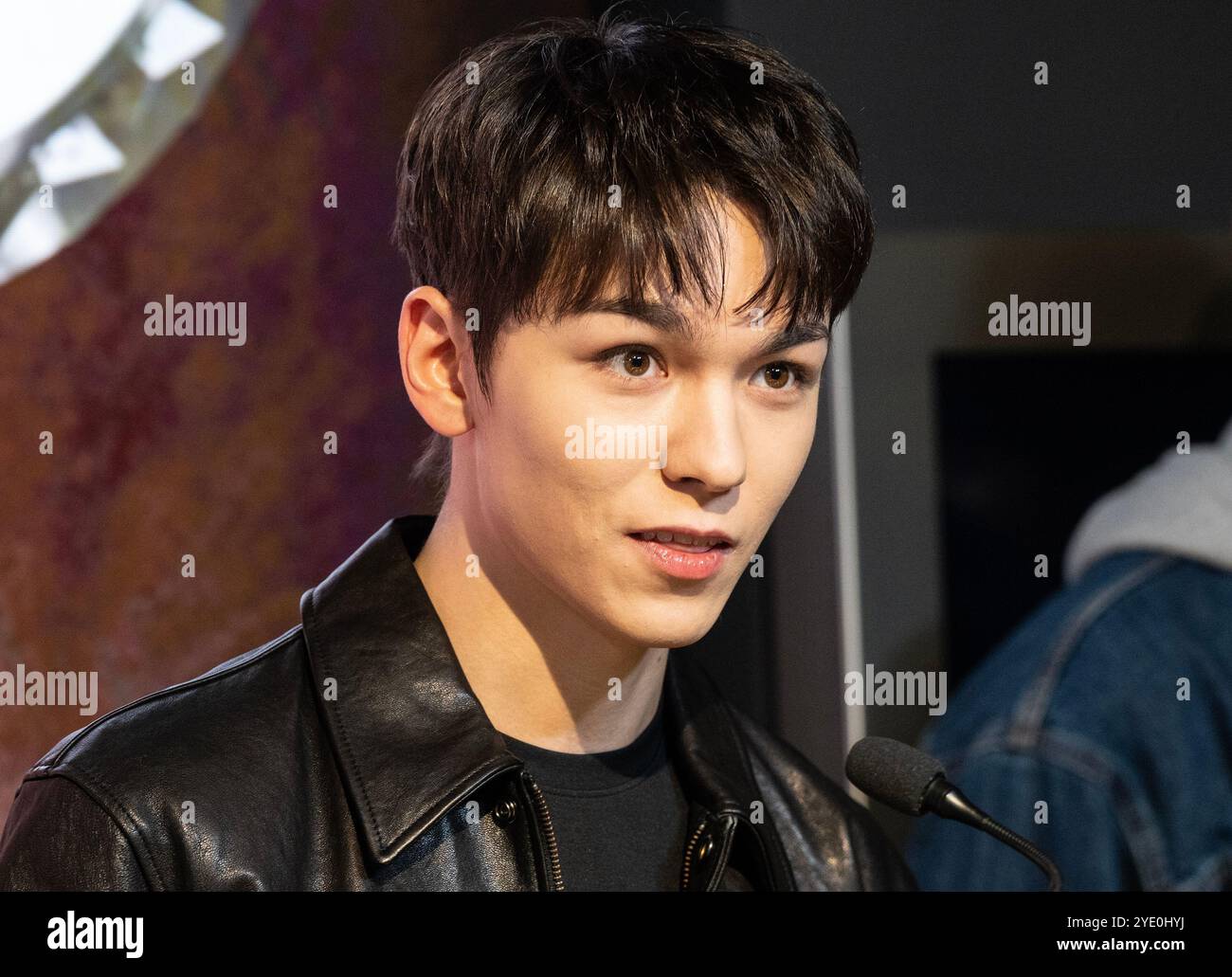 New York, USA. 28th Oct, 2024. K-Pop band member Vernon speaks during ...