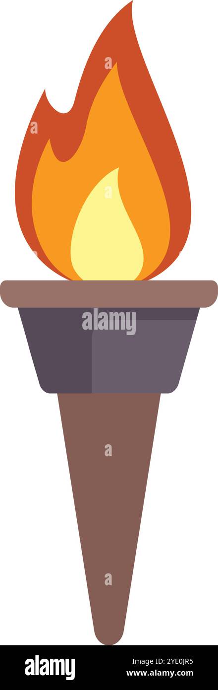 Simple flat design of a burning torch, casting light with its bright ...