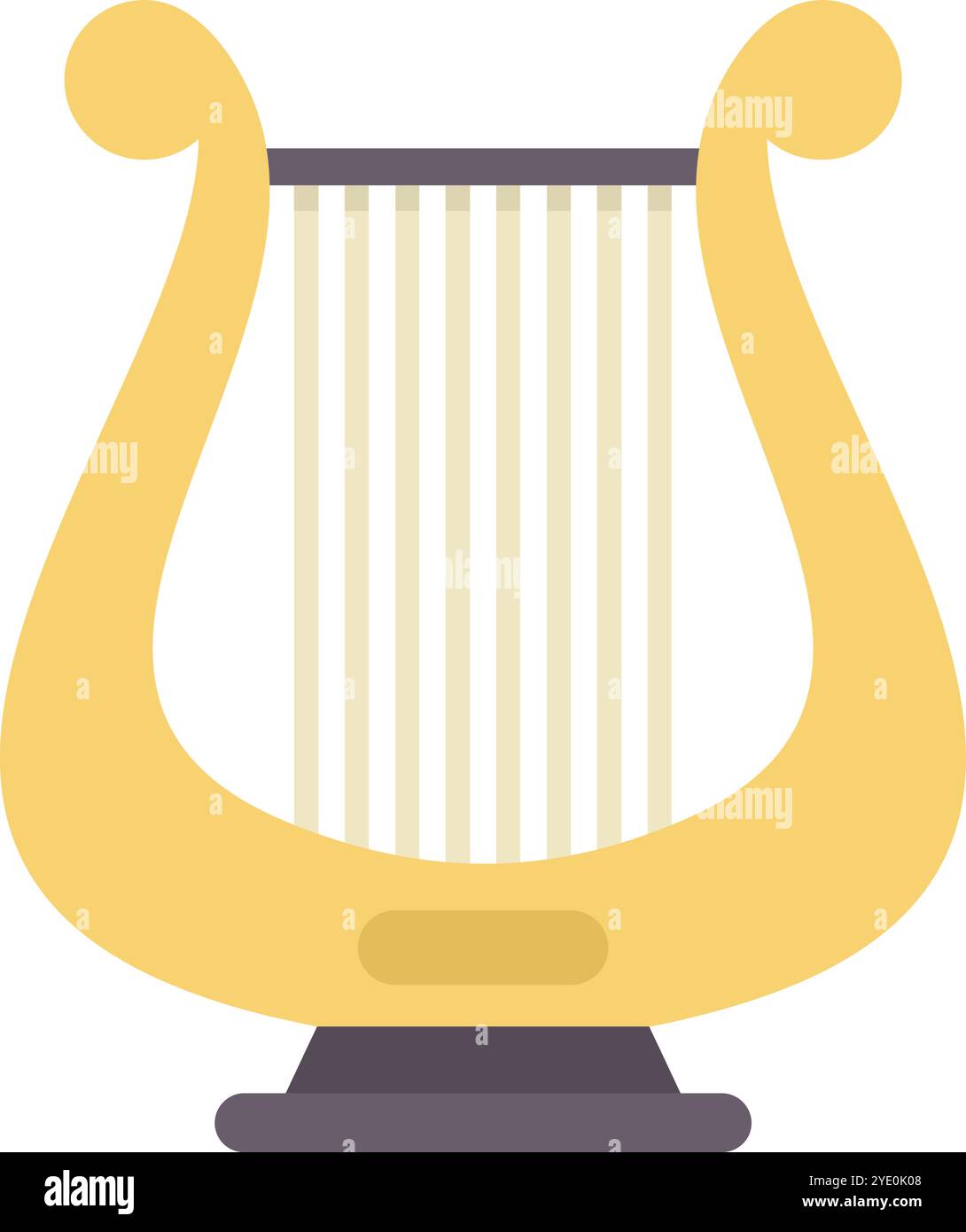 Golden harp standing on a white background, its strings waiting to be ...