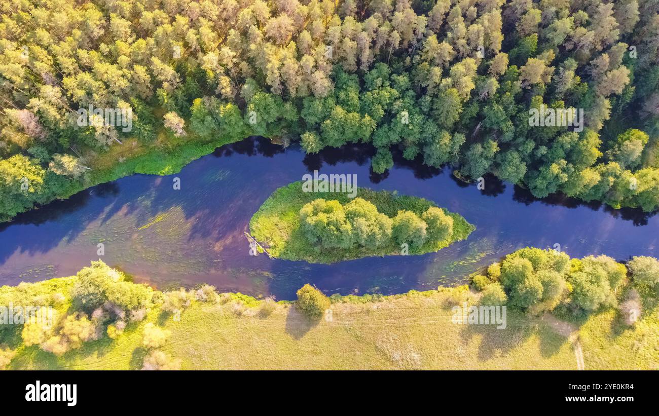 Merkys island of the Lithuanian river, in a wooded environment from ...