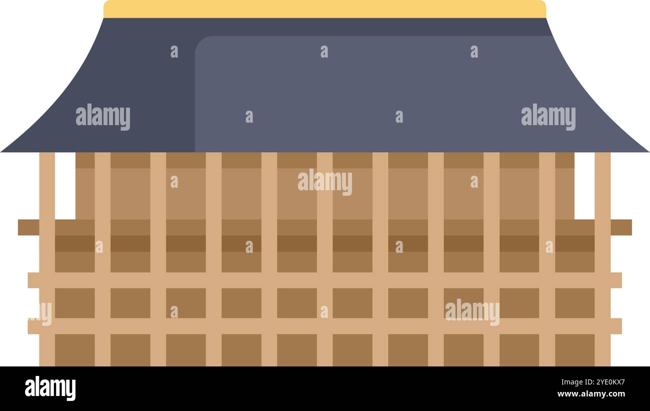 Asian building with wooden walls and blue roof icon in flat style ...