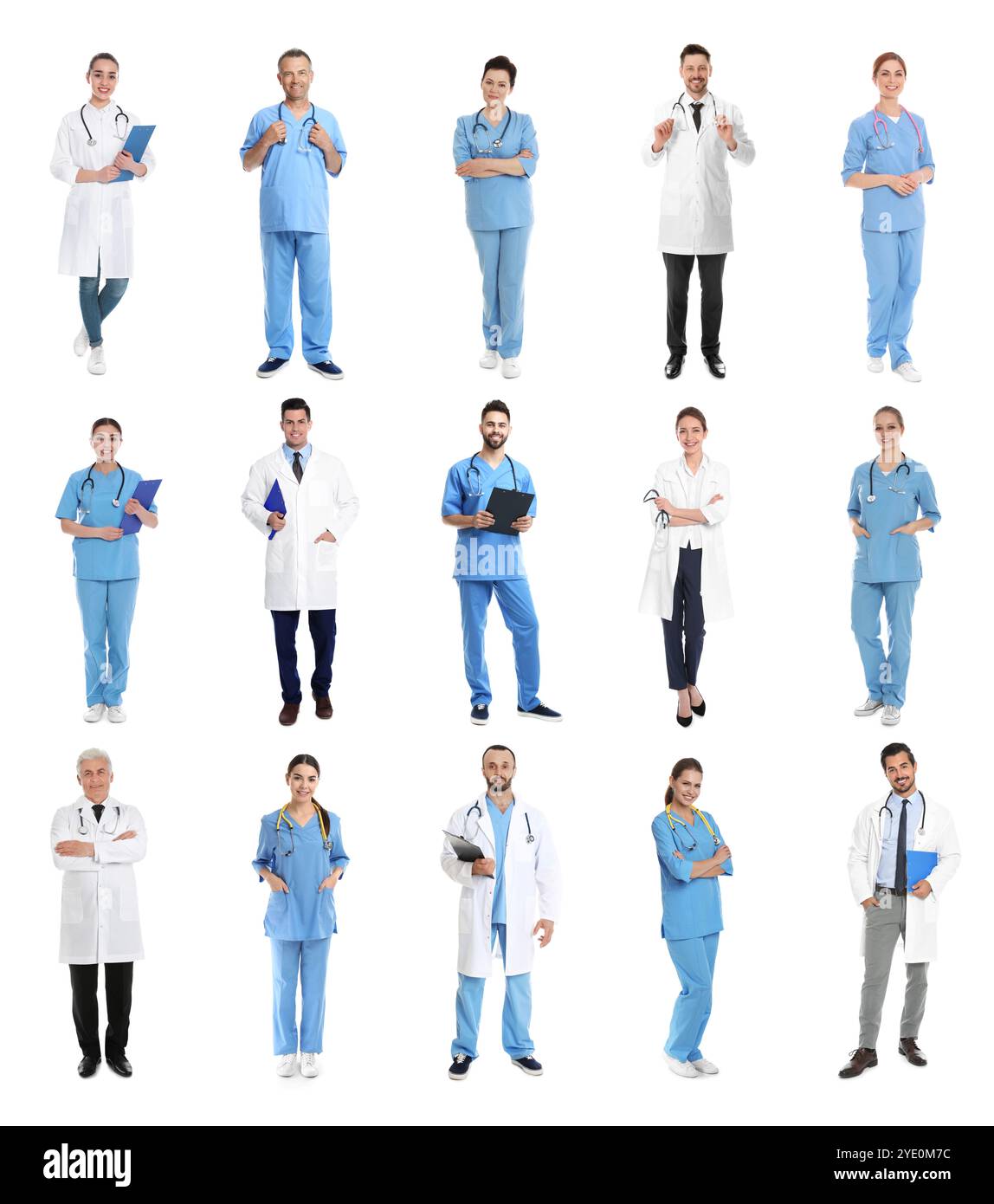 Different healthcare workers on white background, collage of photos ...