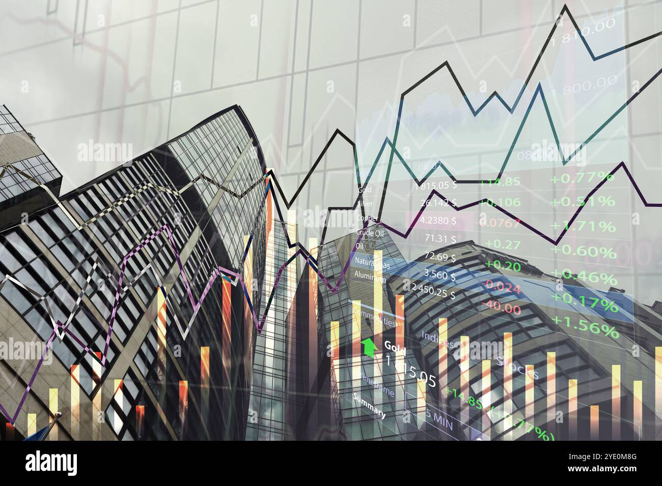 Real estate market. Modern buildings and graphs Stock Photo - Alamy