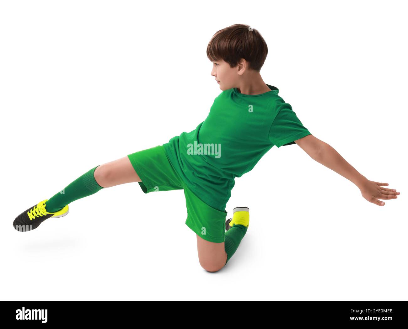 Boy with soccer ball playing football on white background Stock Photo ...