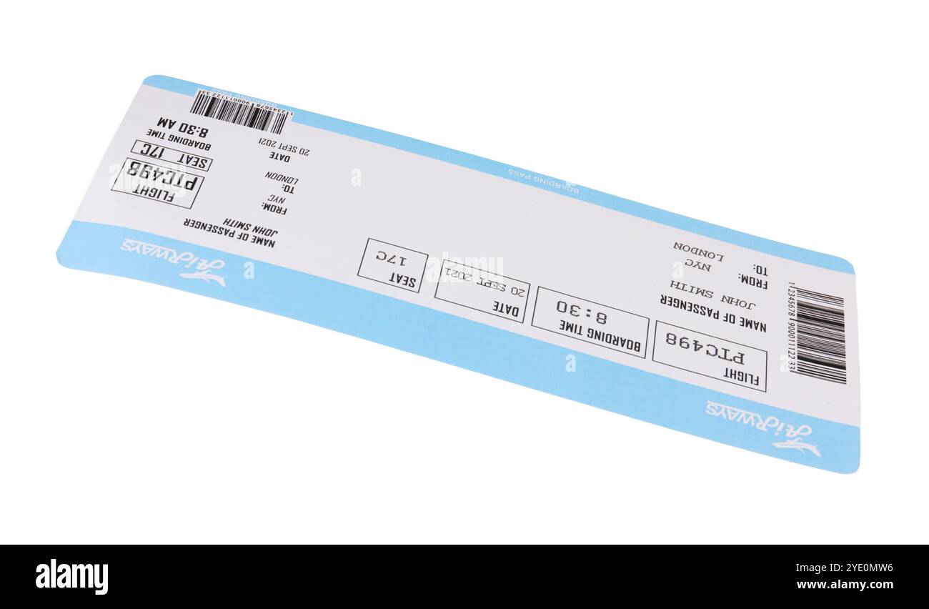 One airplane ticket isolated on white. Traveling abroad Stock Photo - Alamy