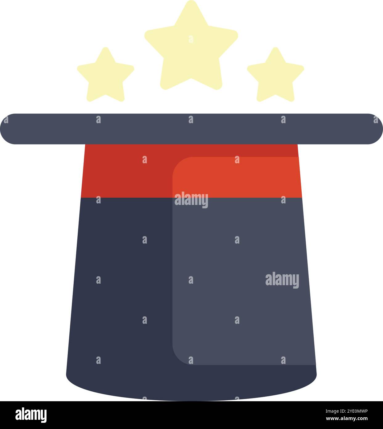 Cartoon magic hat floating in the air with stars appearing from the top ...