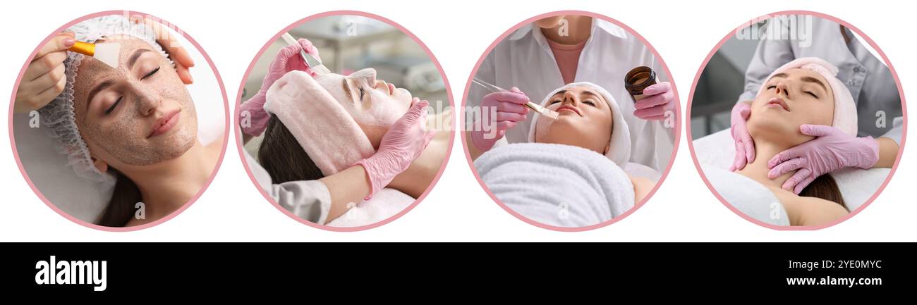 Cosmetology. Collage with photos of client undergoing different beauty ...