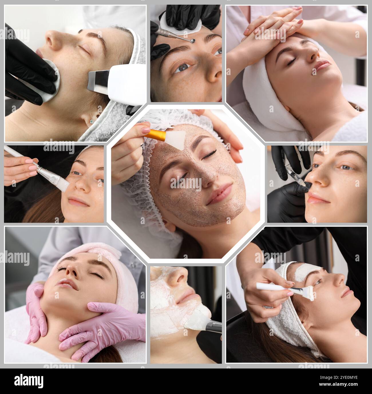 Cosmetology. Collage with photos of client undergoing different beauty ...