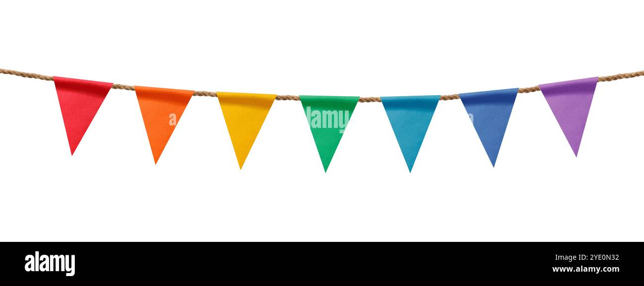 Bright flags on white background. Party decoration Stock Photo - Alamy