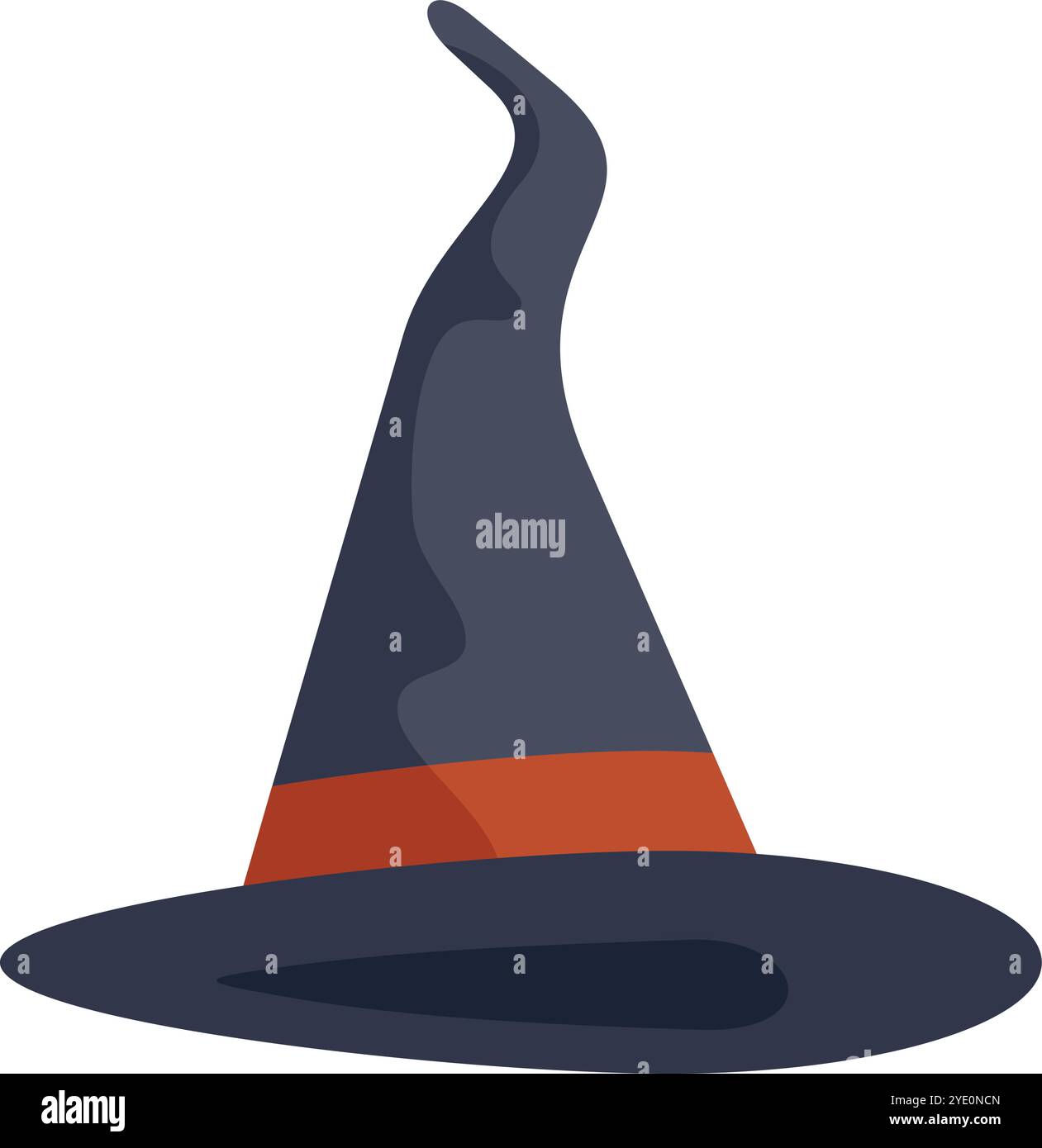 Cartoon style illustration of a dark blue witch hat with a red band ...