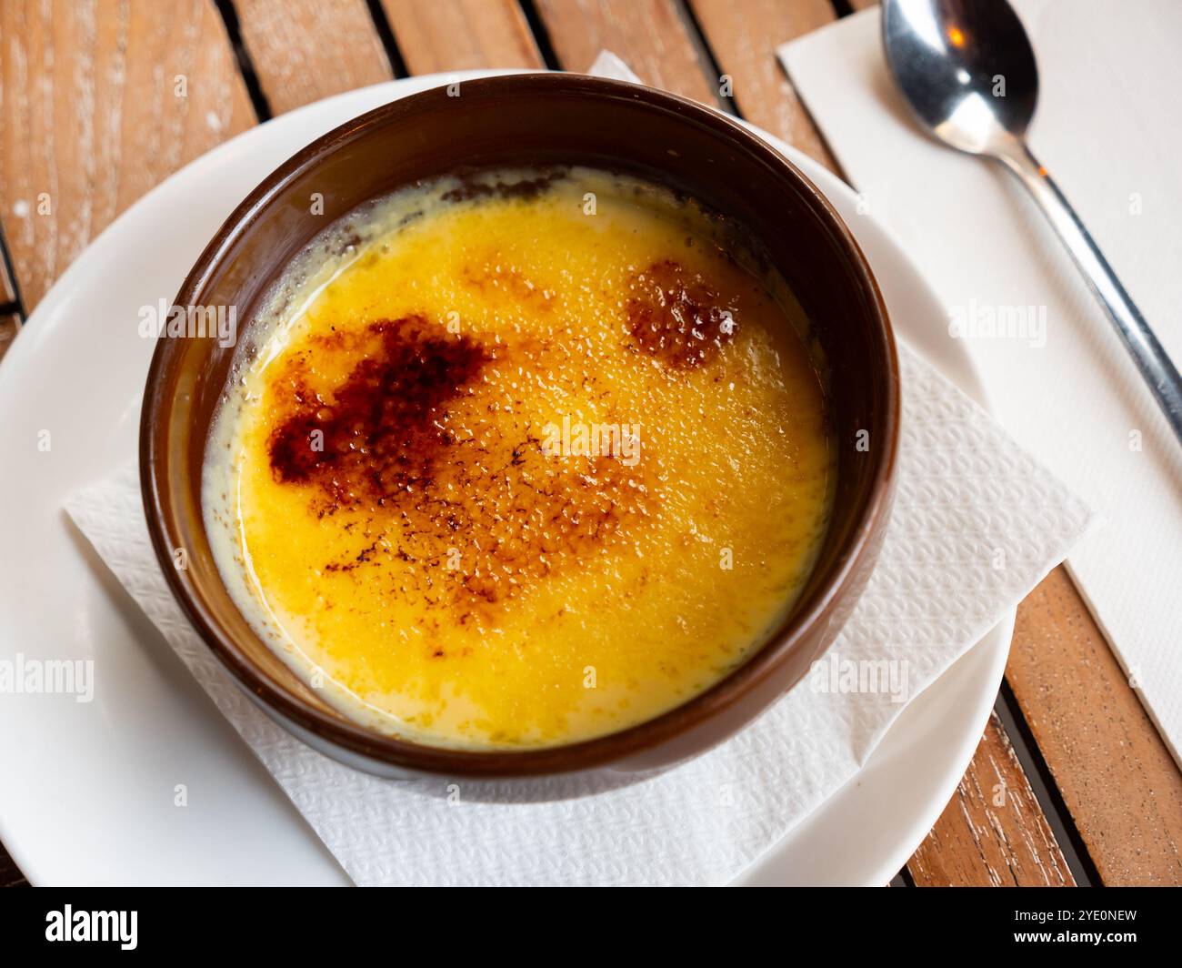 Sweet custard crema catalana with caramelized sugar crust Stock Photo ...