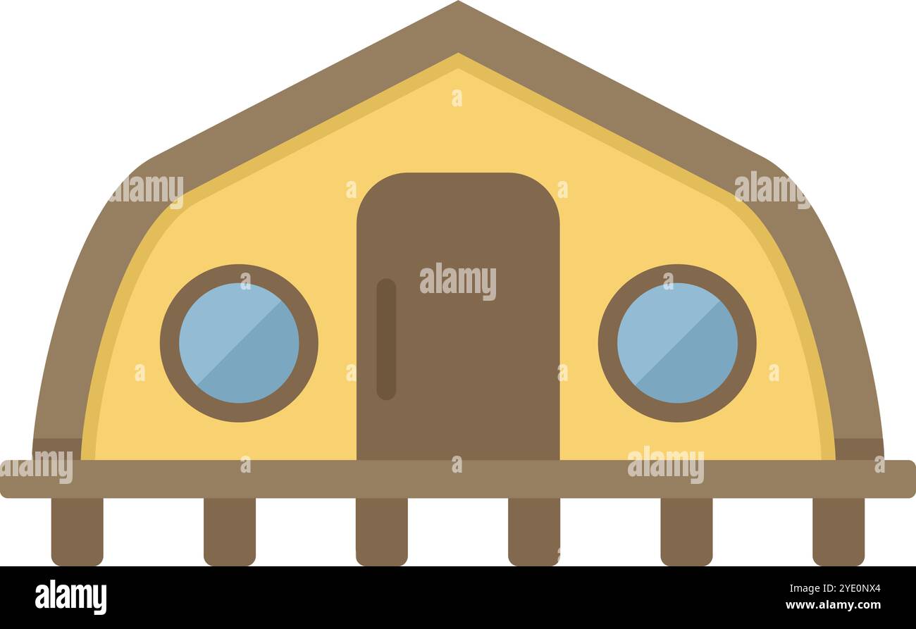 Simple flat vector icon of a small modern bungalow house on stilts with round windows Stock ...