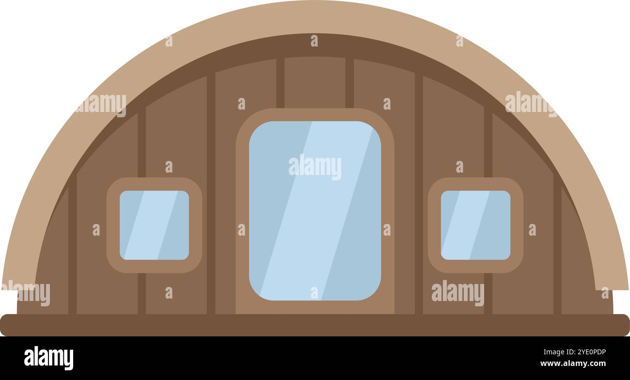 This vector illustration features a wooden hangar building, showcasing ...