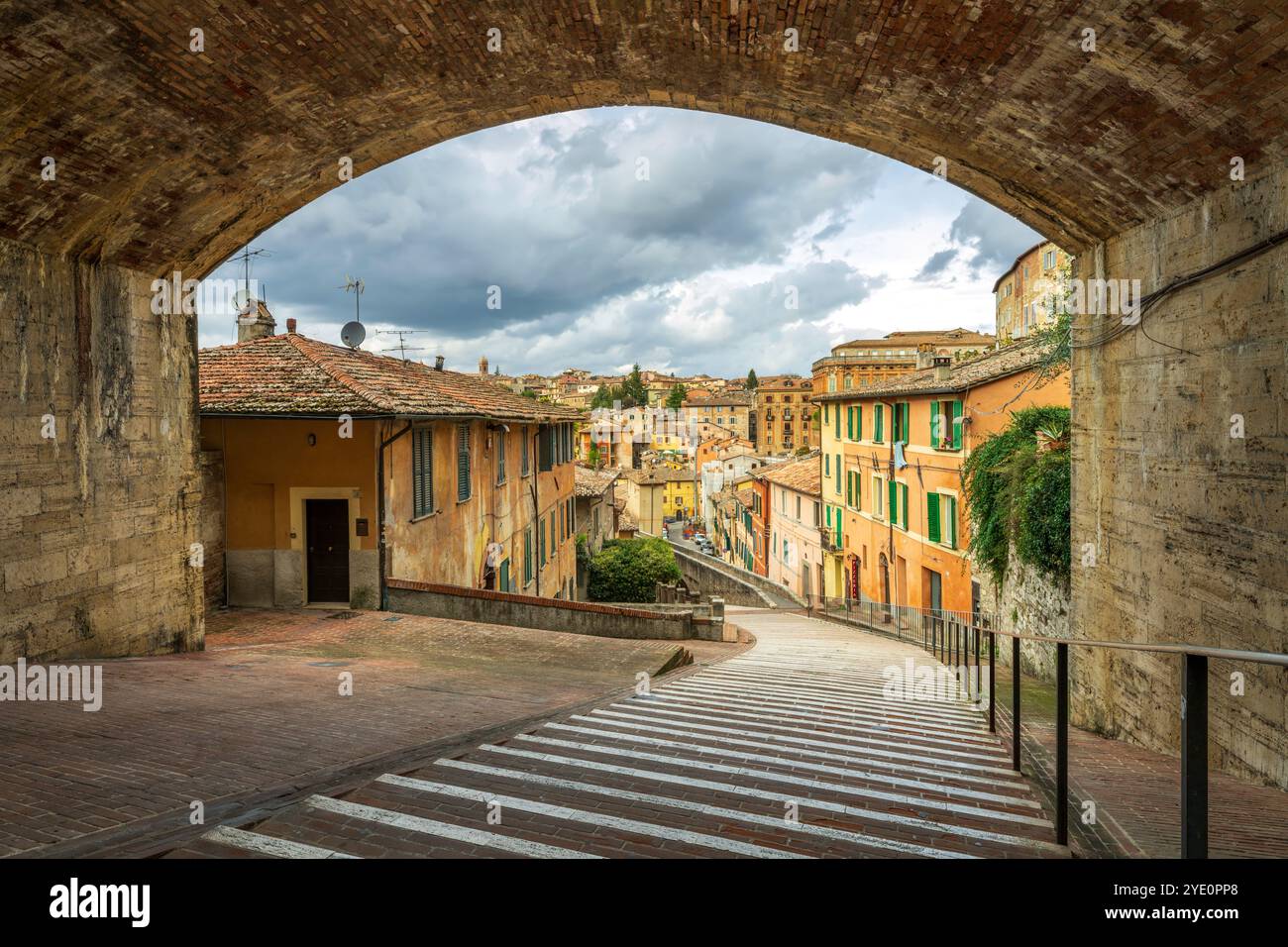 Perugia panoramic cityscape of Via dell'Acquedotto (Aqueduct St.), a ...