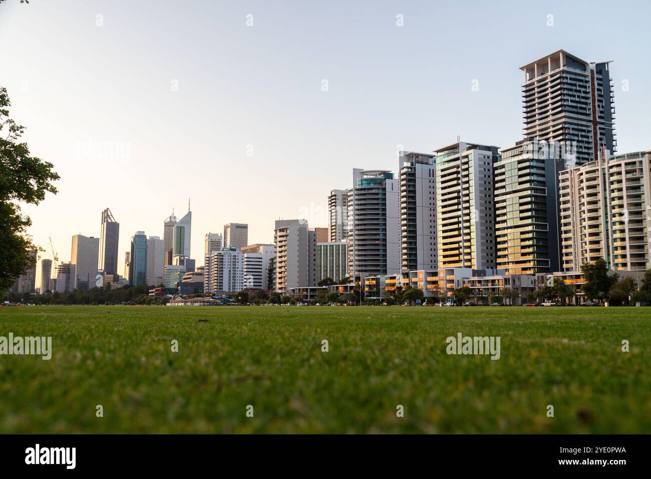 Tall buildings in downtown Perth in the evening around sunset Stock ...