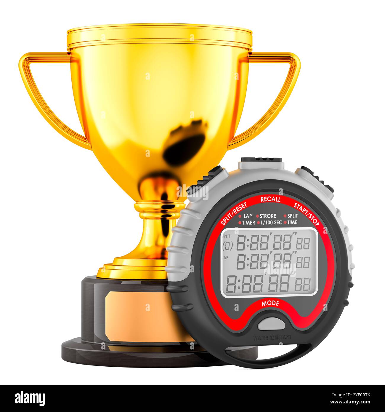 Gold trophy cup award with Digital Sports Stopwatch, 3D rendering ...