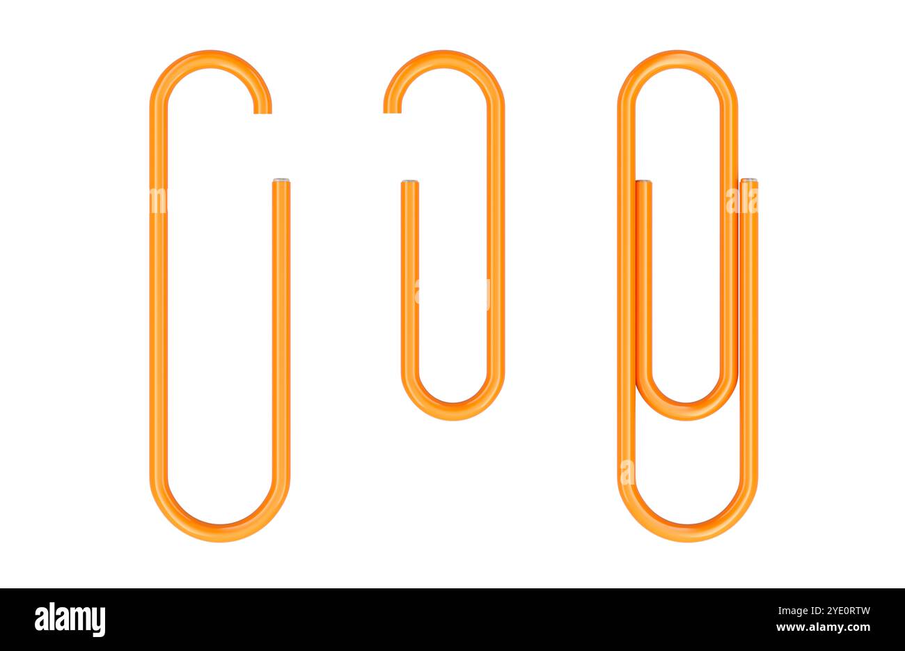 Orange Paper Clips with PVC Coated on the sheet, 3D rendering isolated ...
