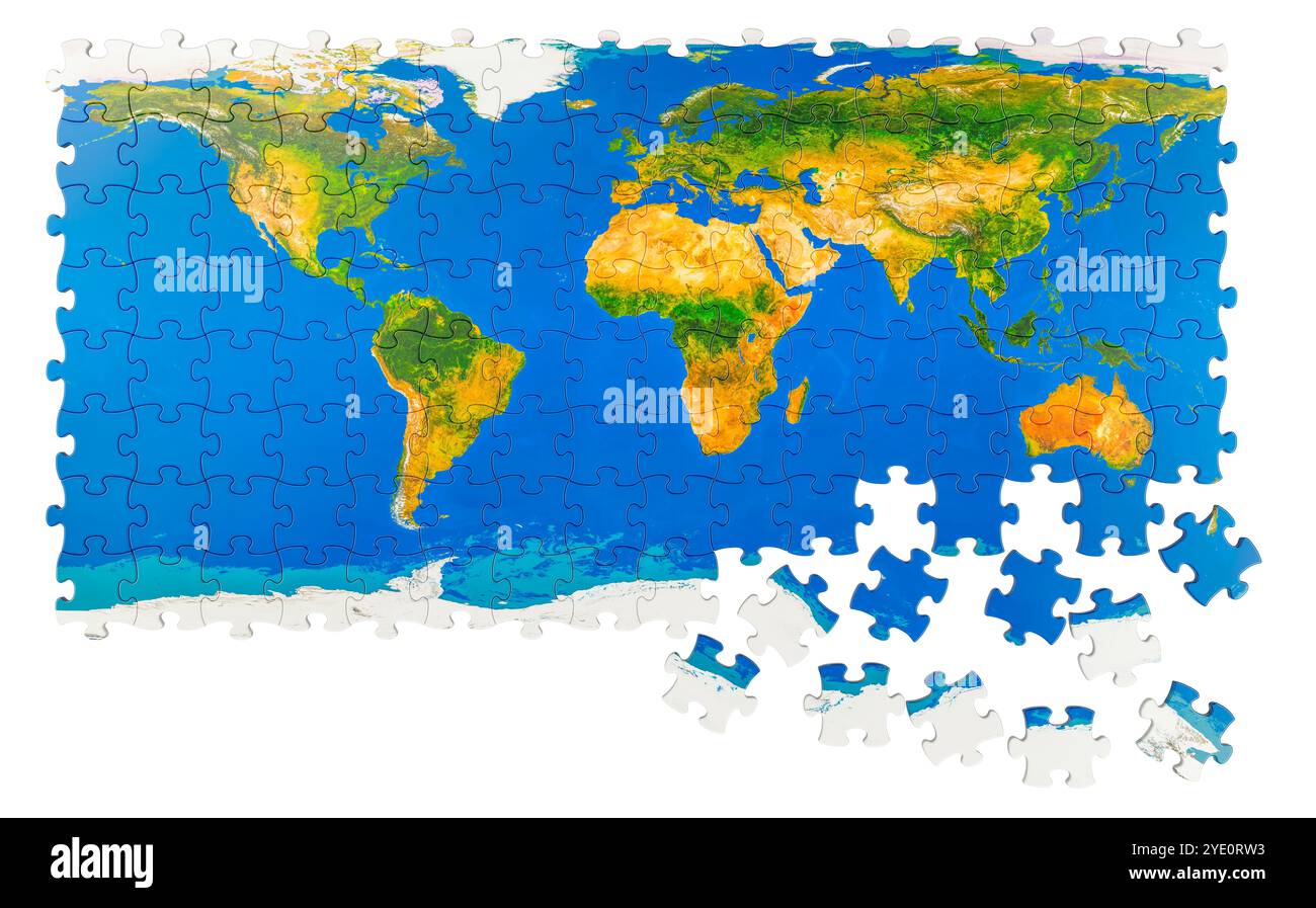 Puzzles with Earth map texture, 3D rendering isolated on white ...