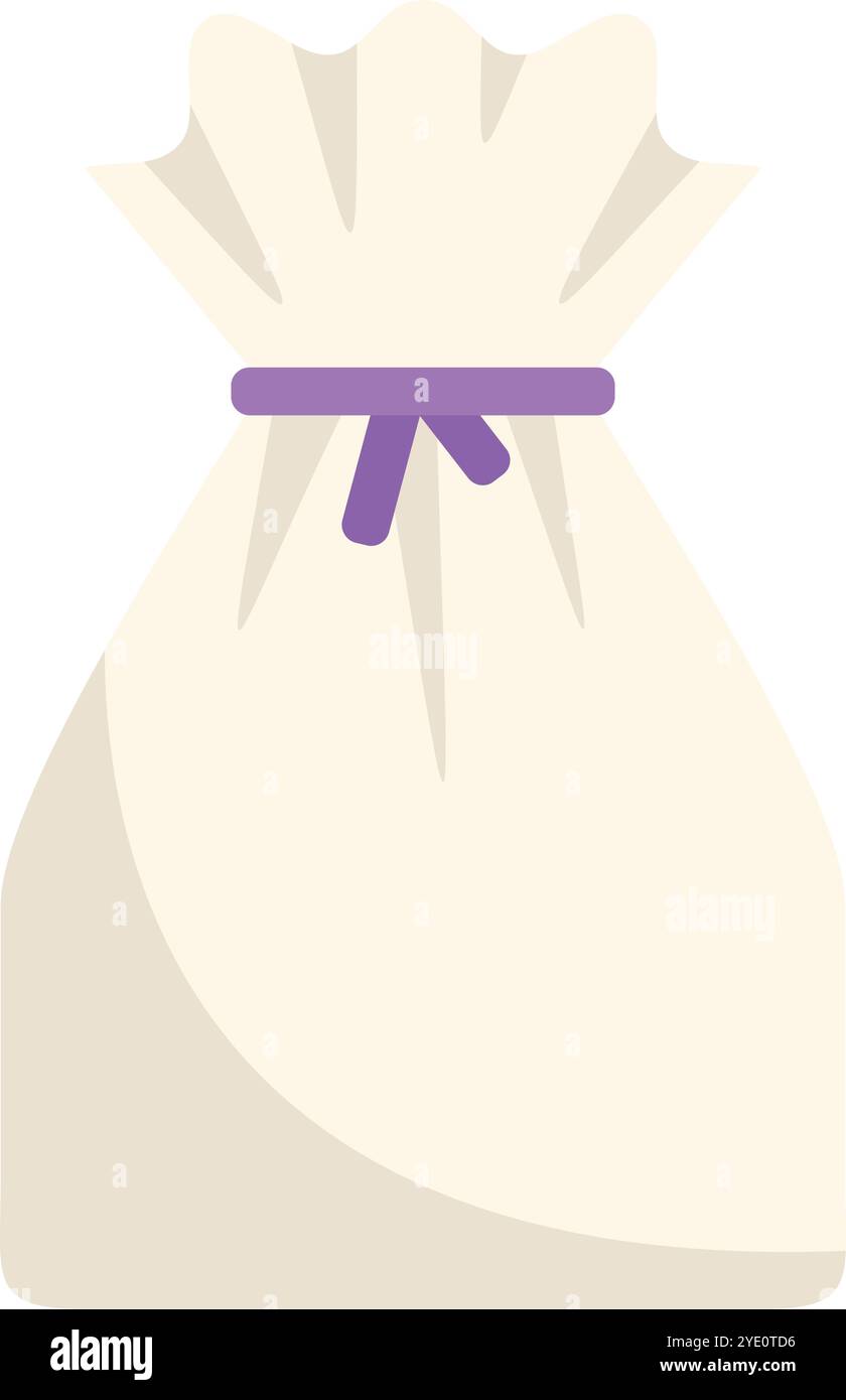 Simple cartoon drawing of a full white cloth bag tied with a purple ...