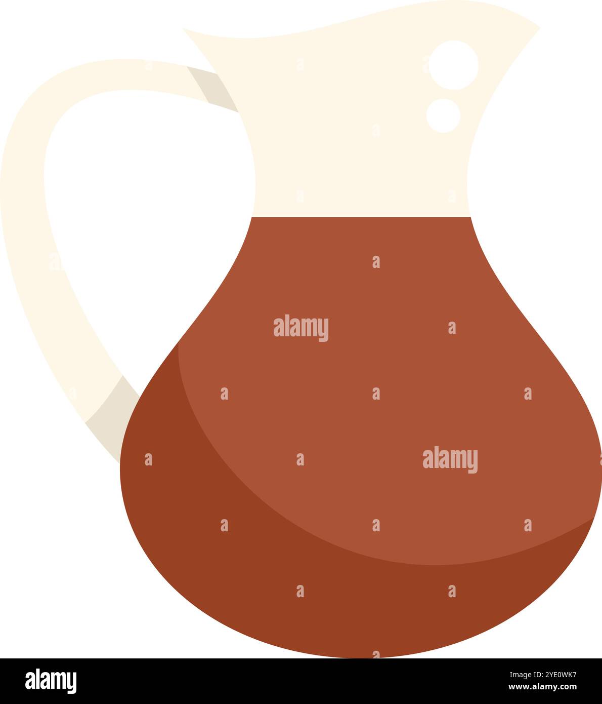 Simple illustration of a brown ceramic jug filled with a liquid, featuring a white handle and ...