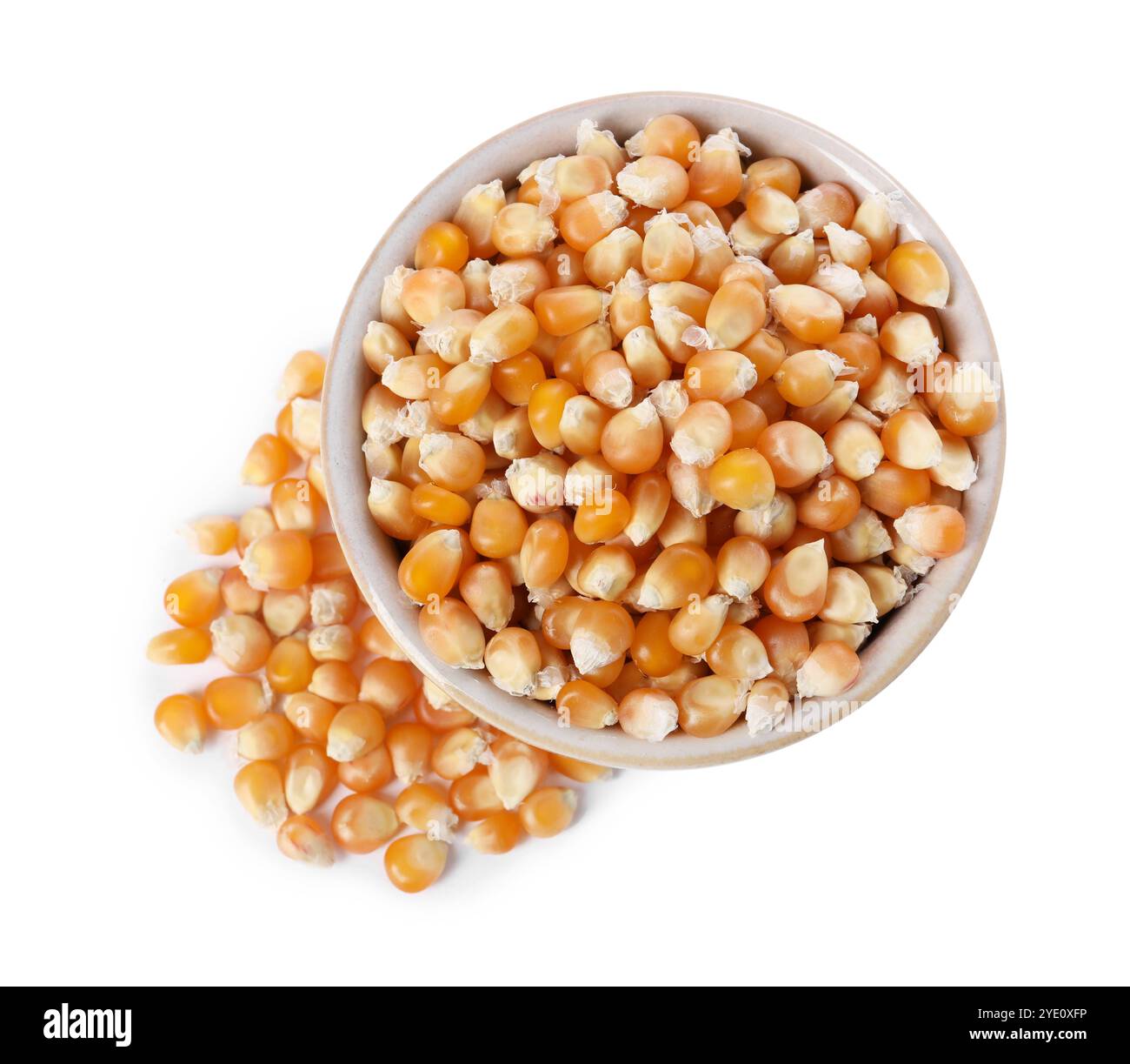 Fresh corn kernels in bowl isolated on white, top view Stock Photo - Alamy