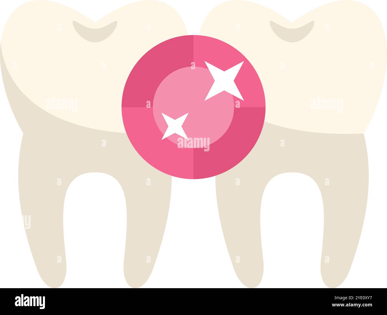 Two healthy teeth sparkling with a pink tooth gem for a perfect smile ...