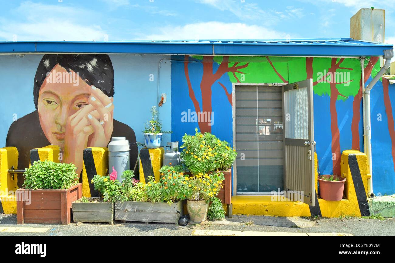 House with artistic mural in Gamcheon Culture Village (Korean: 감천문화마을 ...
