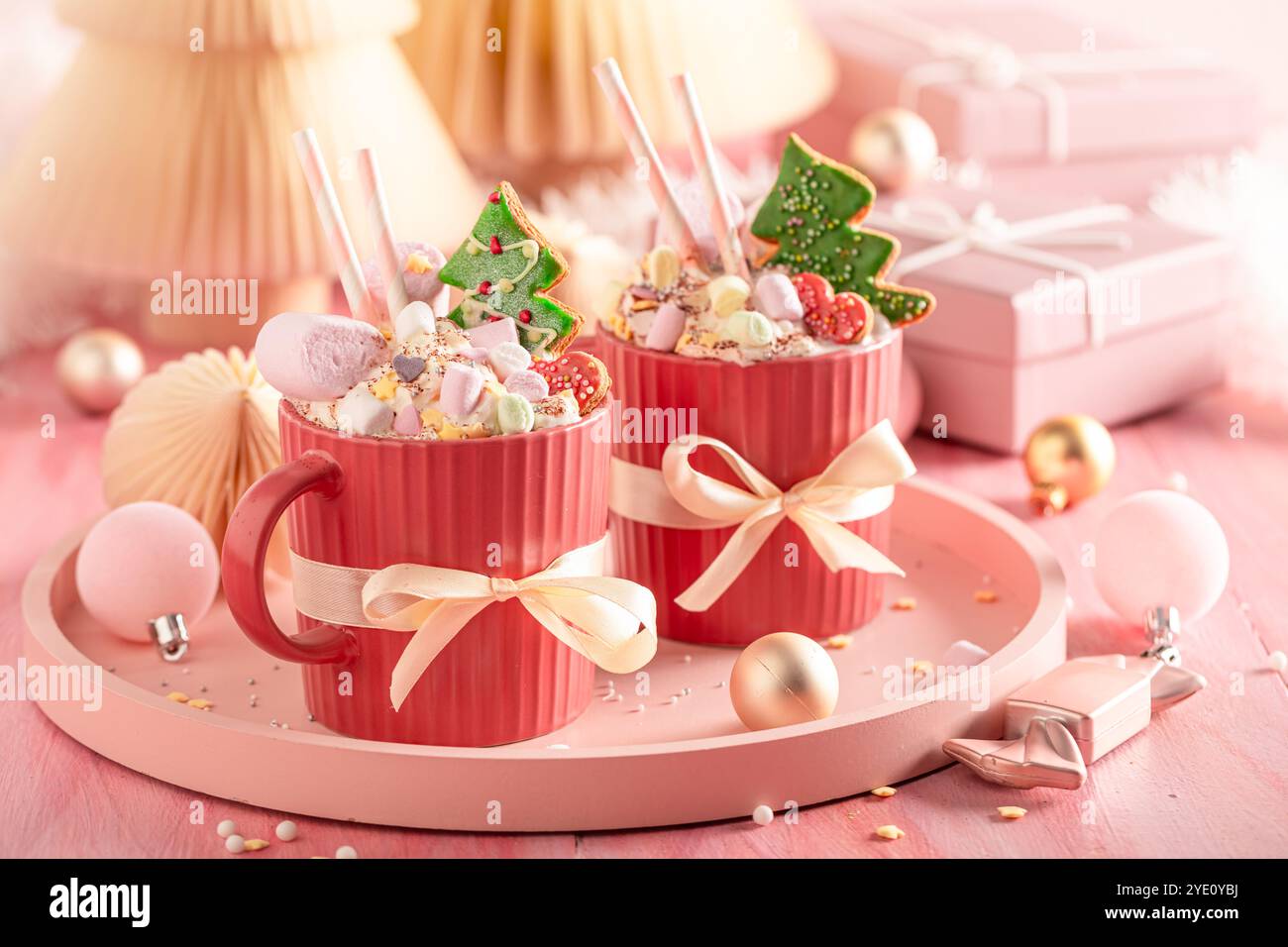 Delicious cocoa as cozy and beautiful Christmas background. Holiday ...