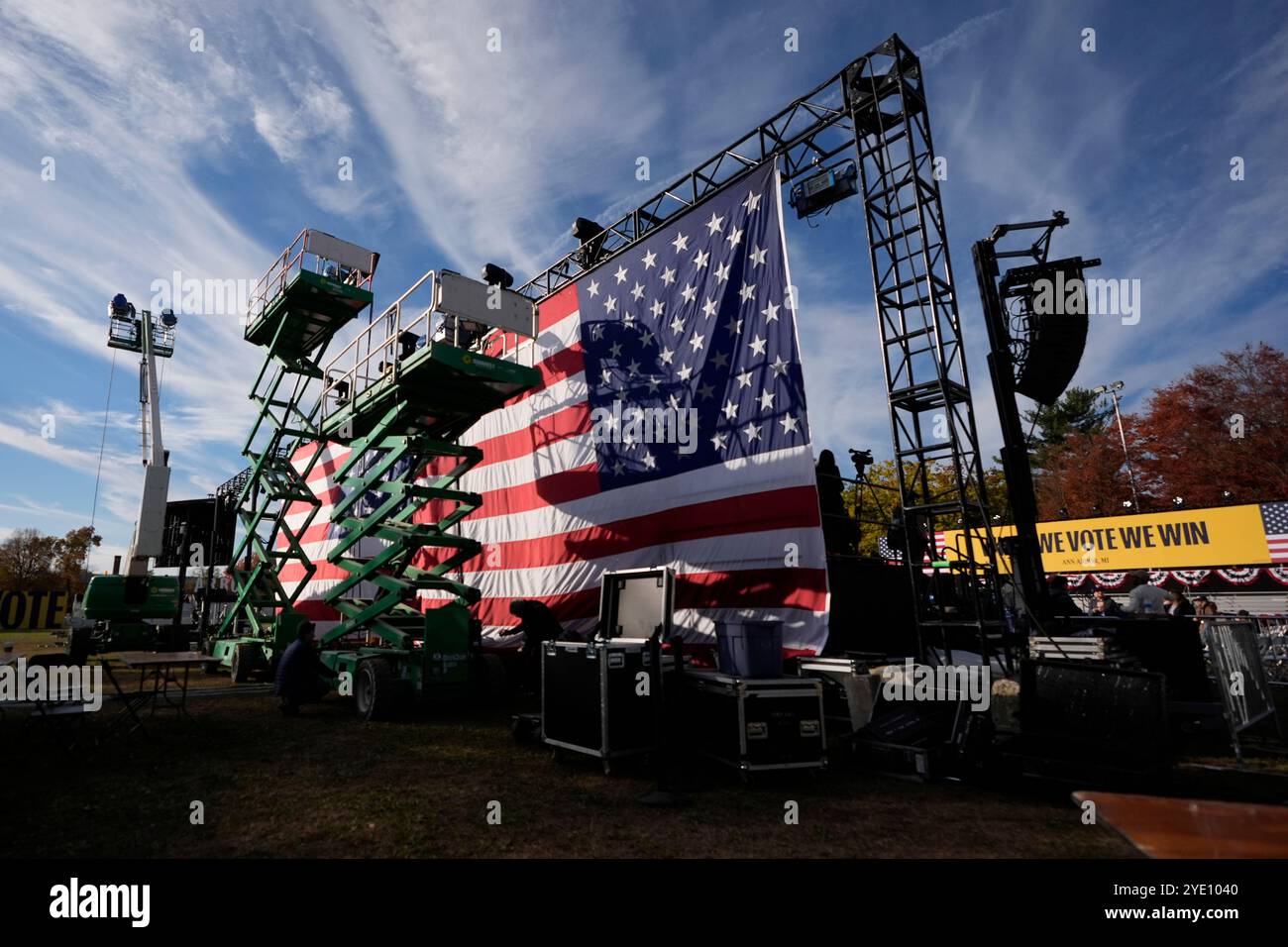 A flag is hung before Democratic presidential nominee Vice President ...