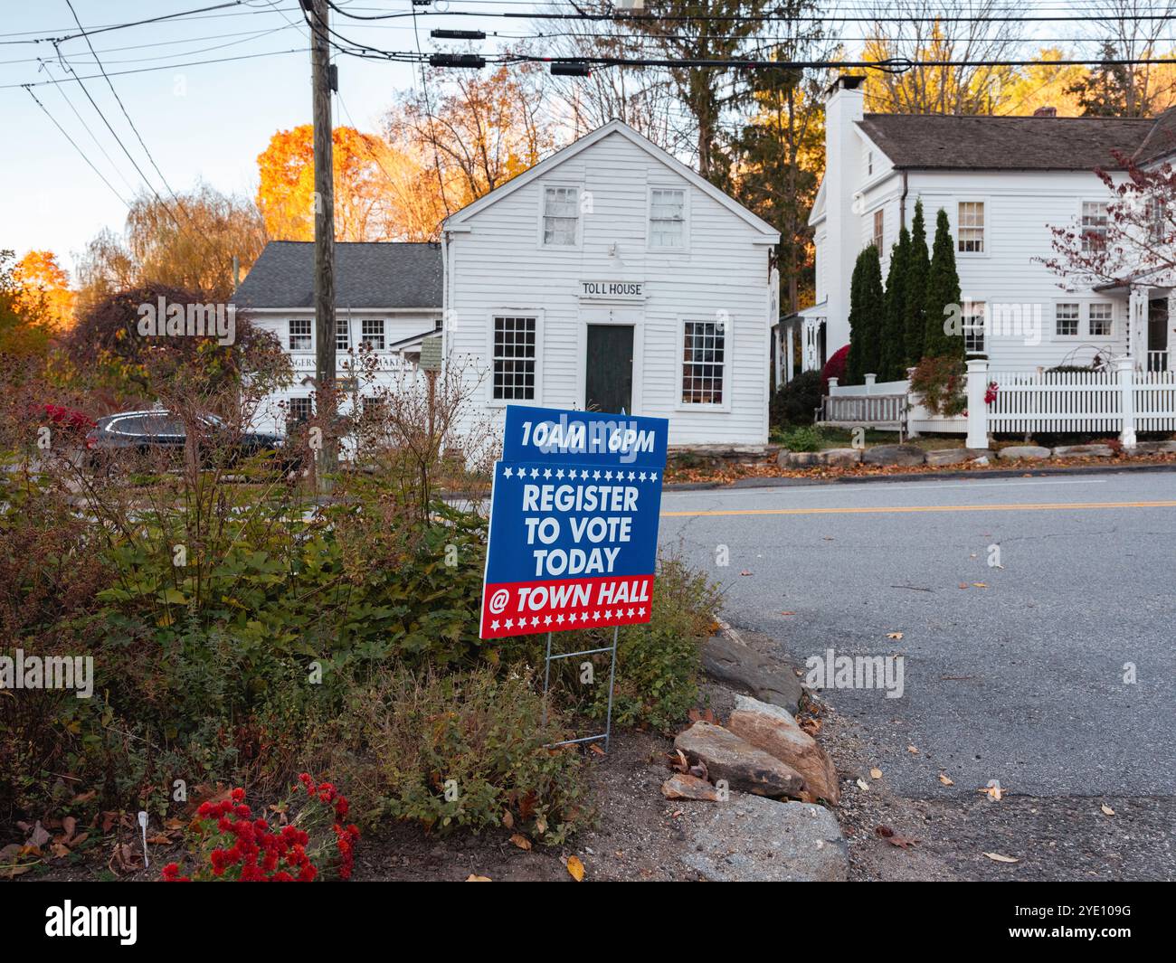 Signs for early voting hours for the US 2024 general elections in rural ...