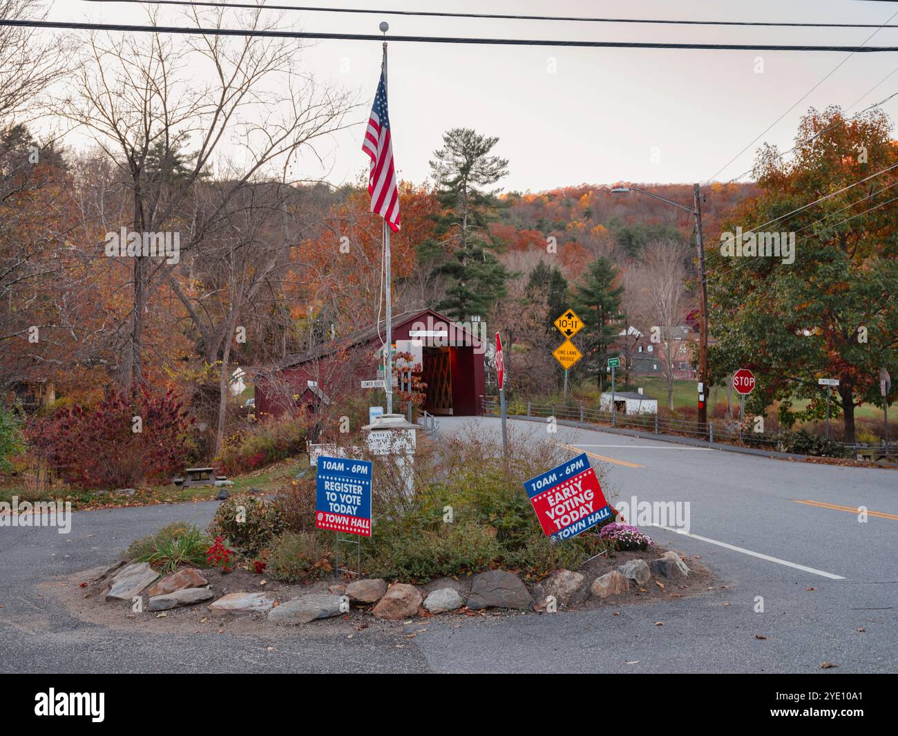 Signs for early voting hours for the US 2024 general elections in rural ...