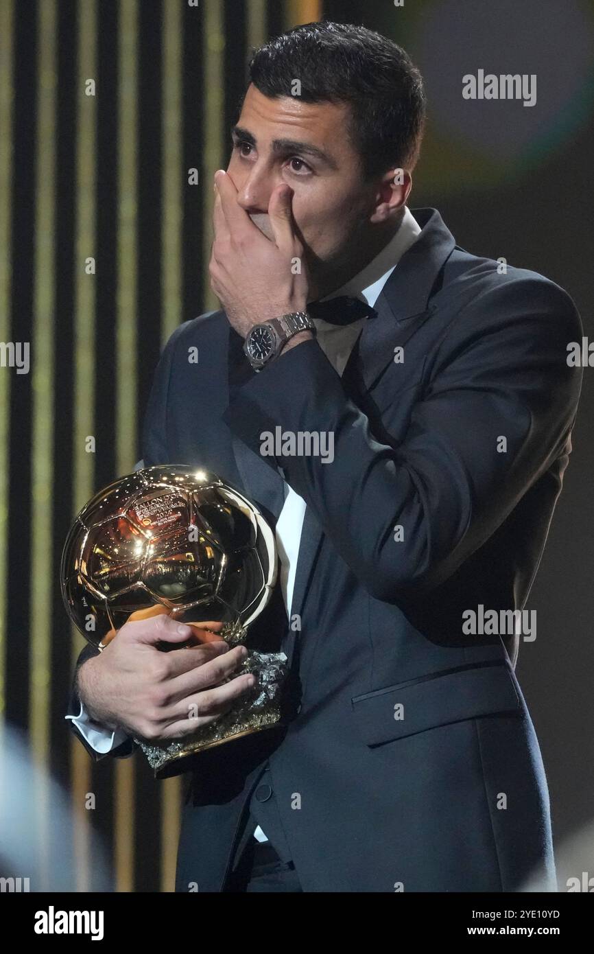 Manchester City's Spanish player Rodri gets emotional as he receives ...