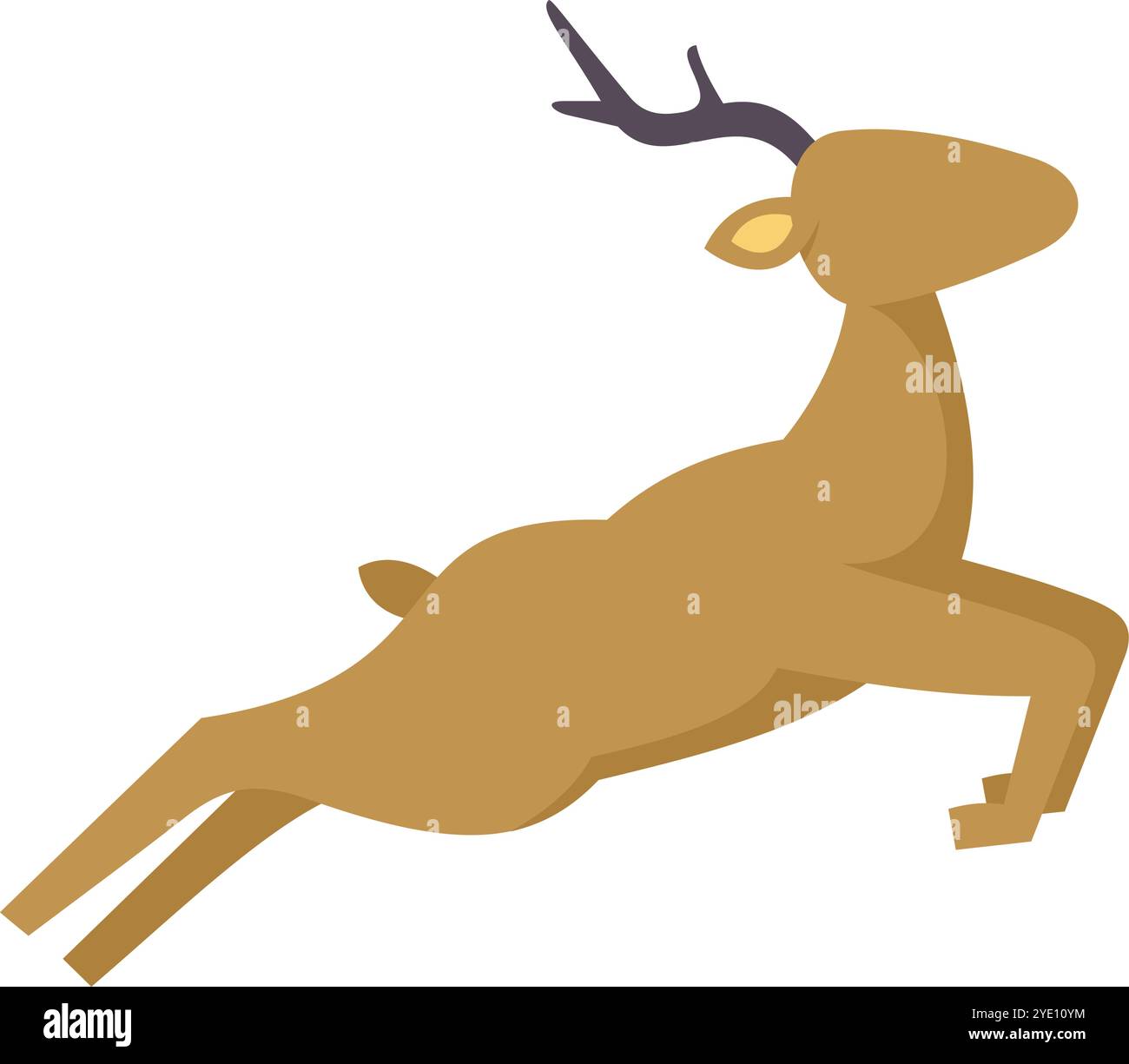 This illustration features a graceful brown deer jumping in the air ...