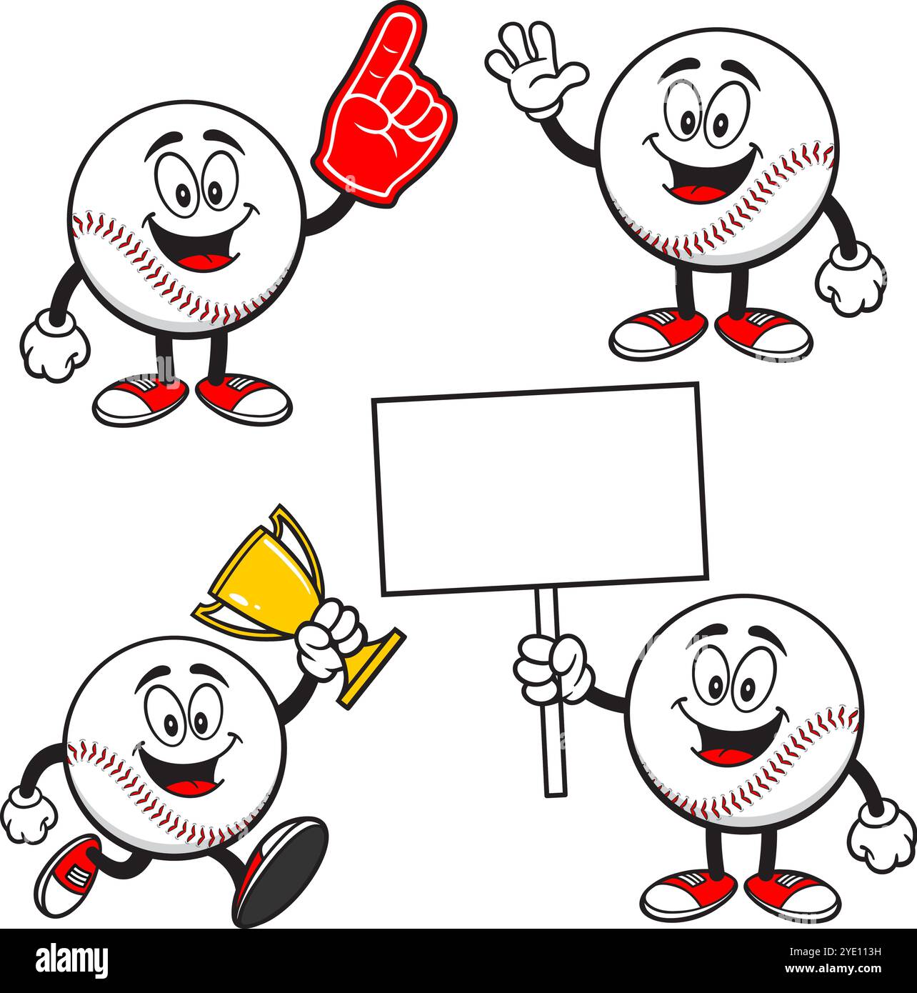 Baseball Character Set 01, Hand Drawn Vector illustrations, Isolated On ...