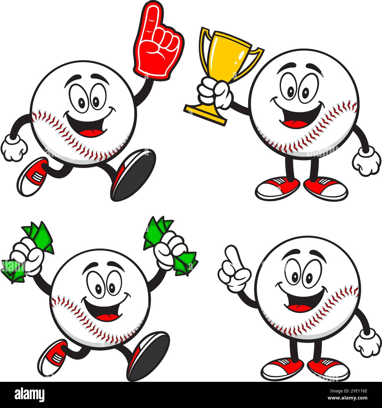 Baseball Character Set 03, Hand Drawn Vector illustrations, Isolated On ...