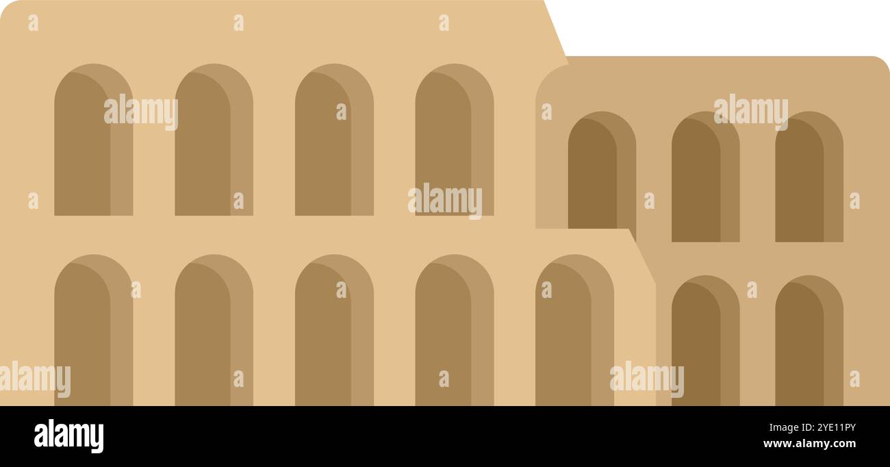 This illustration shows an ancient roman building with arches, showing ...