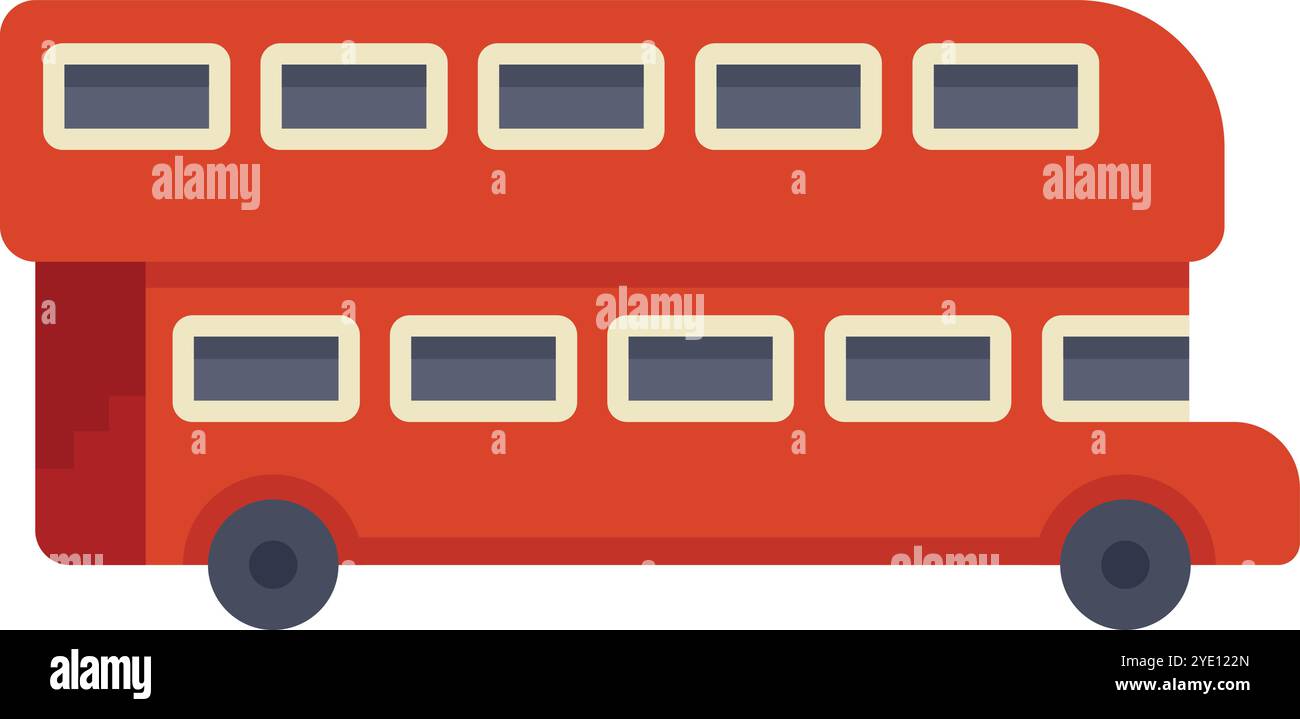 Red double decker bus driving through the city, public transportation ...