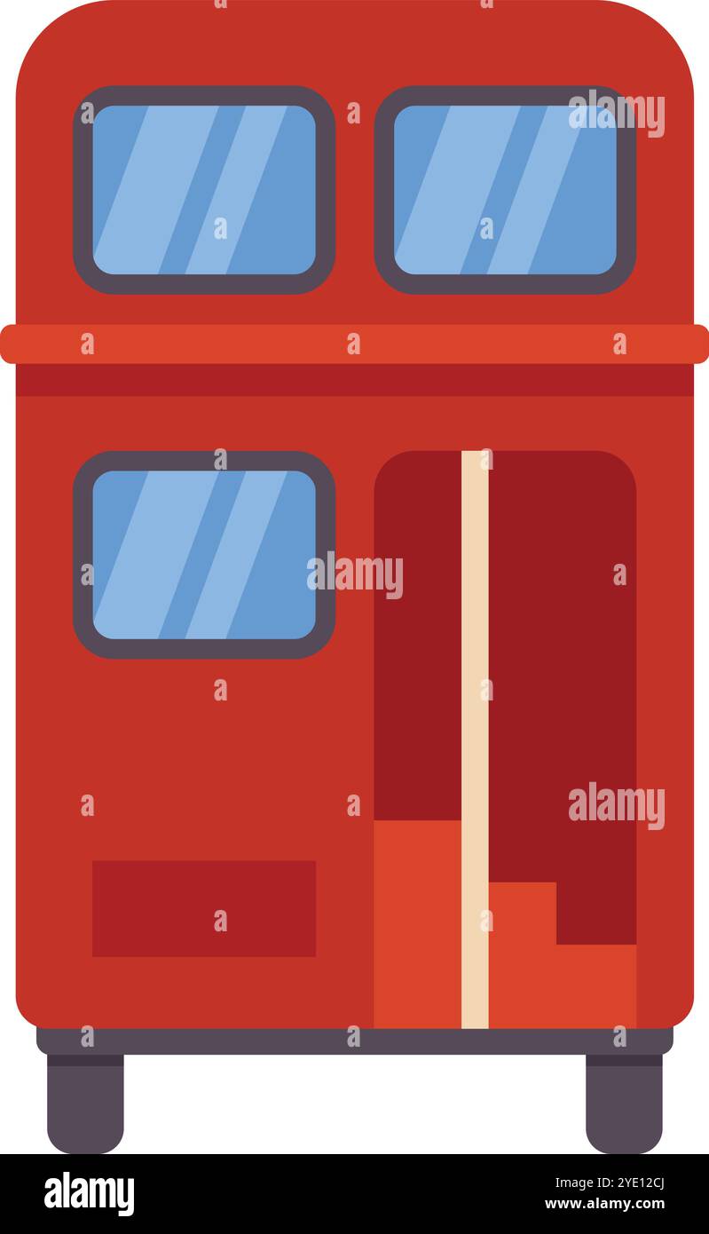 Red double decker bus with open doors showing stairs, rear view, simple ...