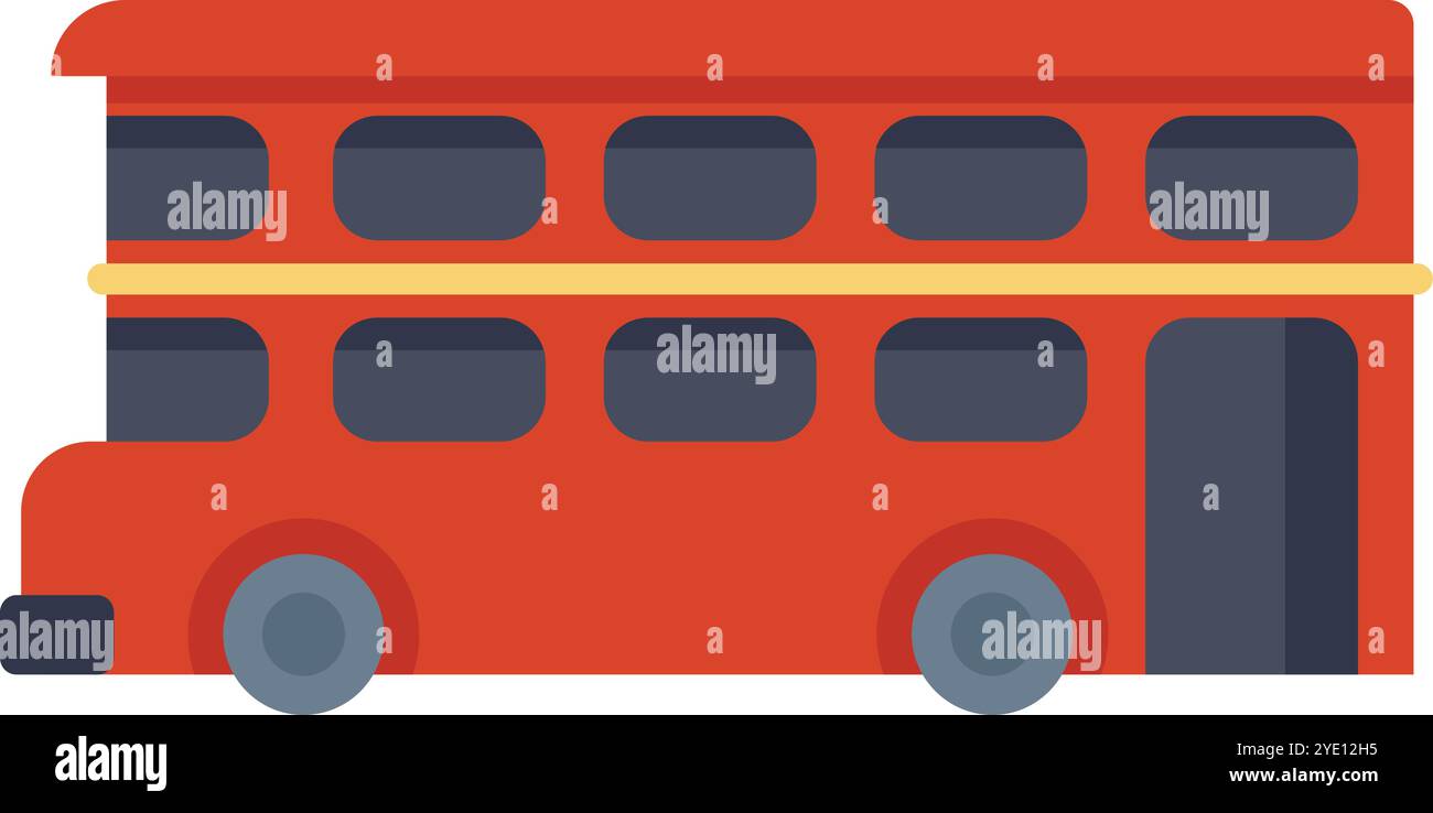 Red double decker bus driving through the city, public transportation ...