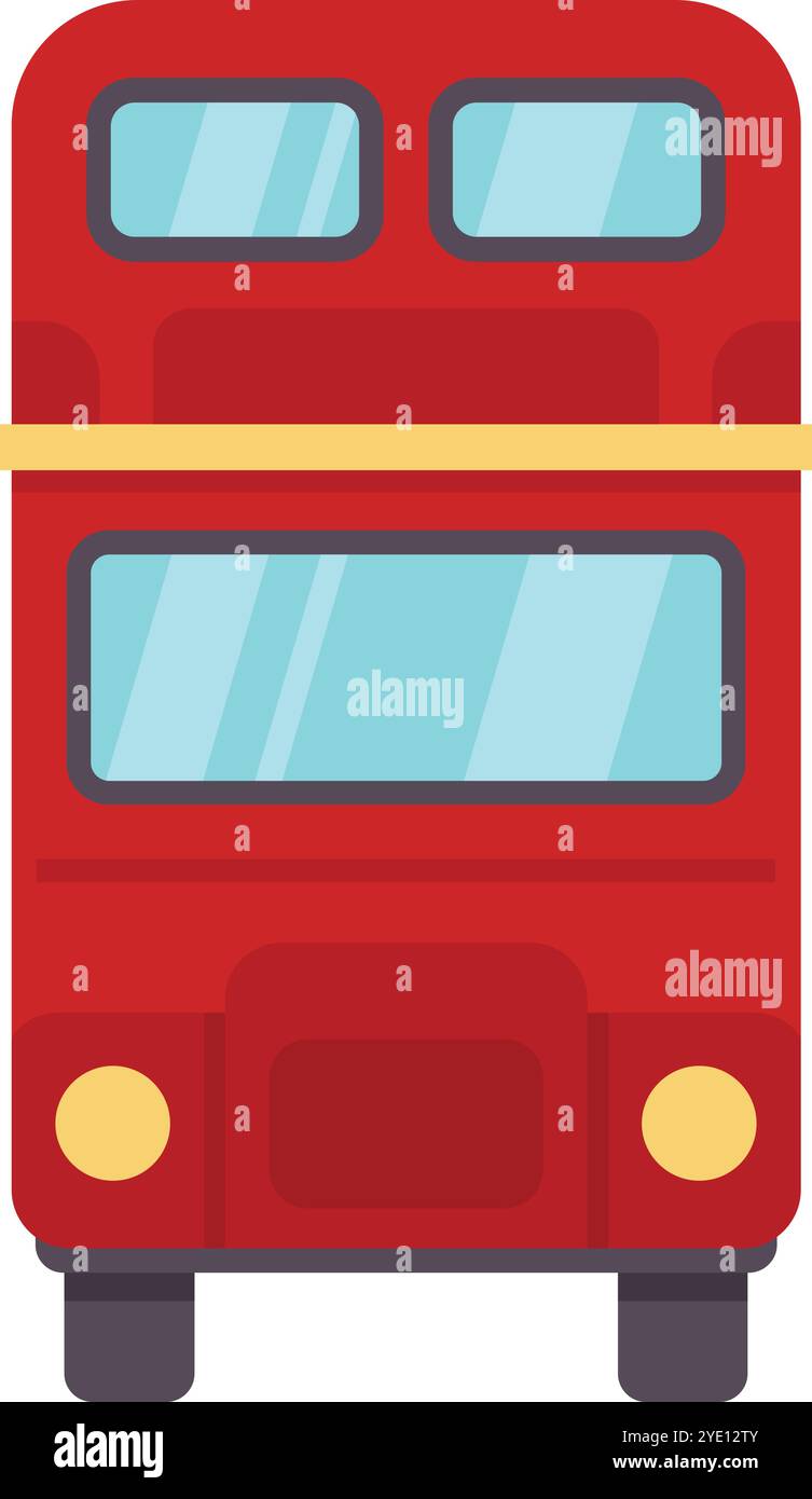 Red double decker bus driving toward the viewer in a minimalist ...
