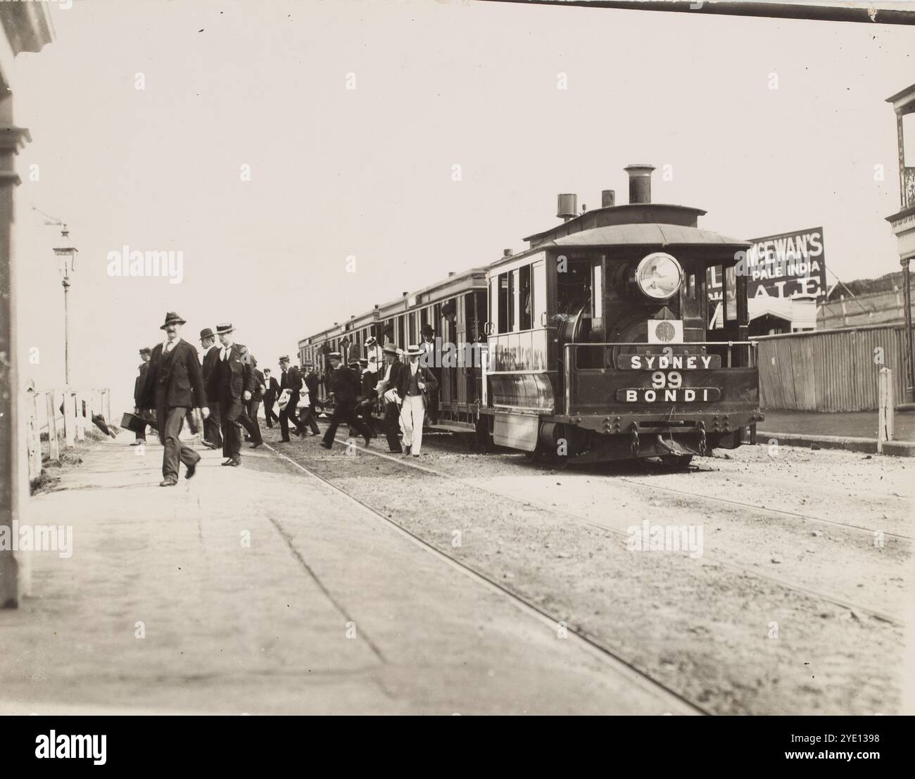 Bondi's first steam tram, pictured here c1900 Stock Photo - Alamy