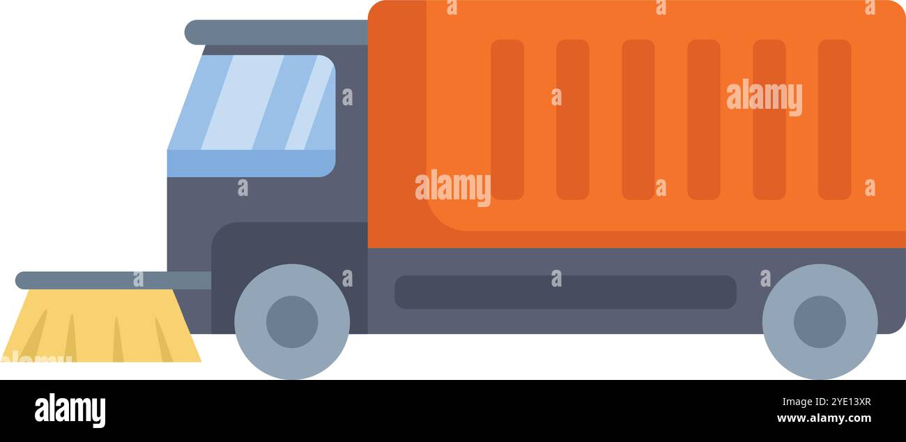 Orange street sweeper truck cleaning road, maintaining city hygiene ...
