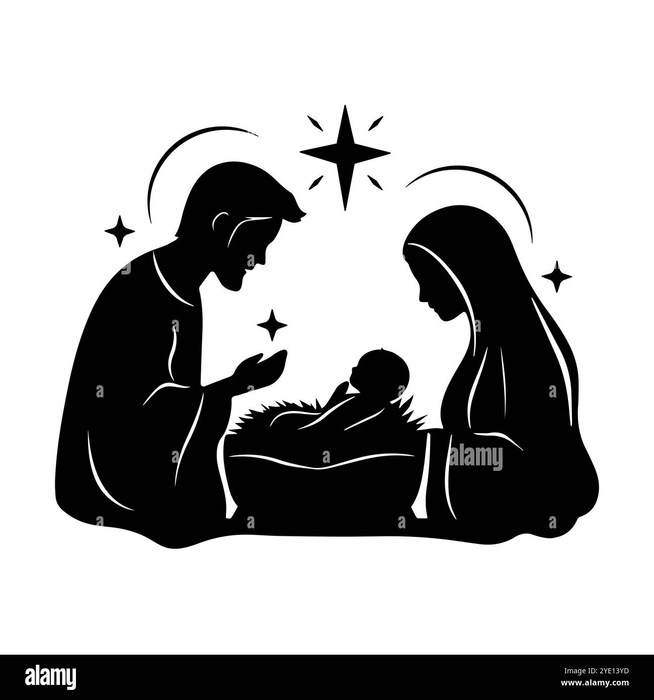 Nativity Scene Silhouette of Mary, Joseph, and Baby Jesus at Christmas ...