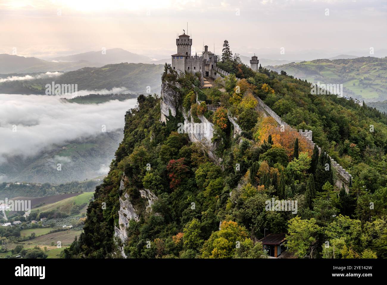 The famous three towers of San Marino are located on the summit of ...