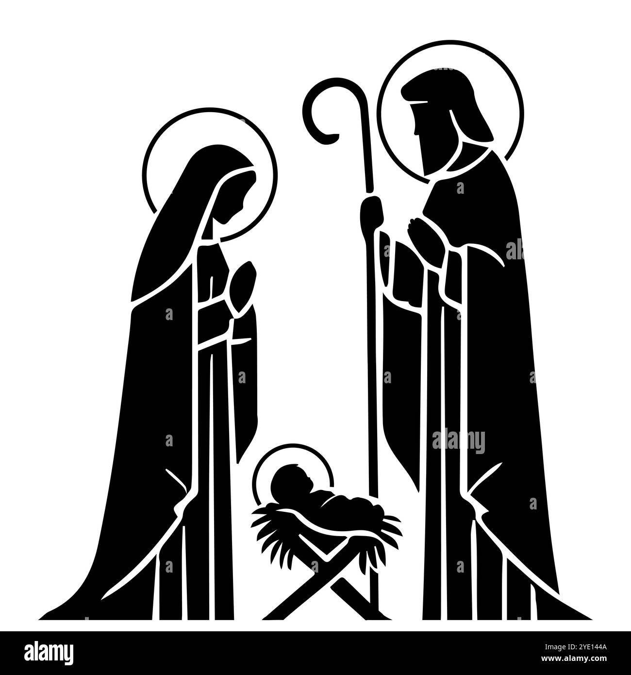 baby Jesus in the manger with Mary and Joseph Christmas vector black silhouette Stock Vector ...