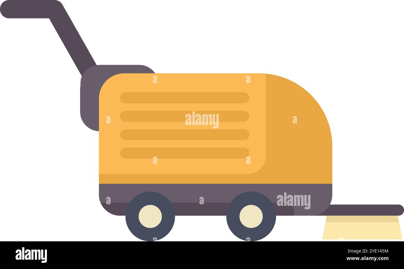 Illustration of a yellow ride on sweeper cleaning the floor using a ...