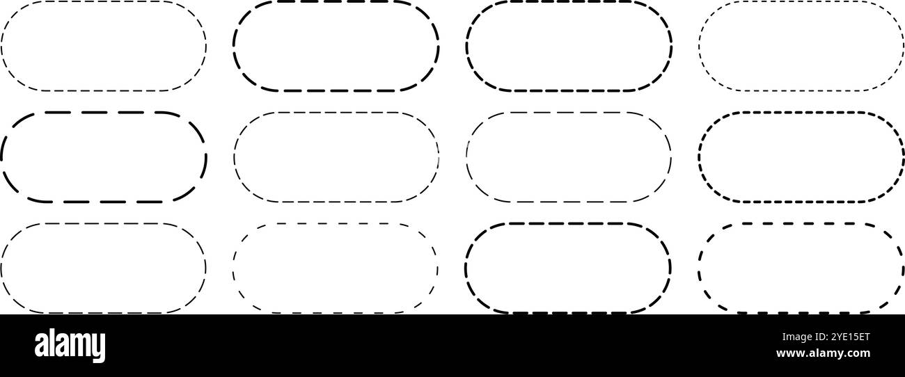 Set of oval shapes with dashed lines. Dotted geometric figures isolated ...