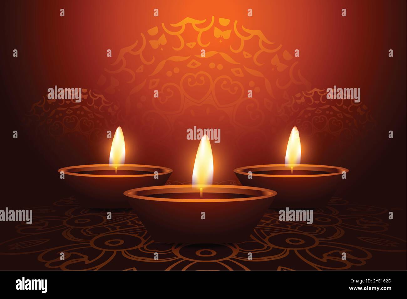 elegant diwali festival template with lamp on rangoli design Stock ...