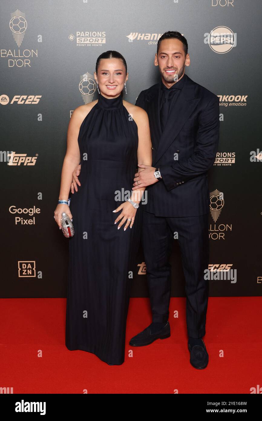 Hakan Calhanoglu and his wife Sinem Gundogdu arriving at the Ballon d ...