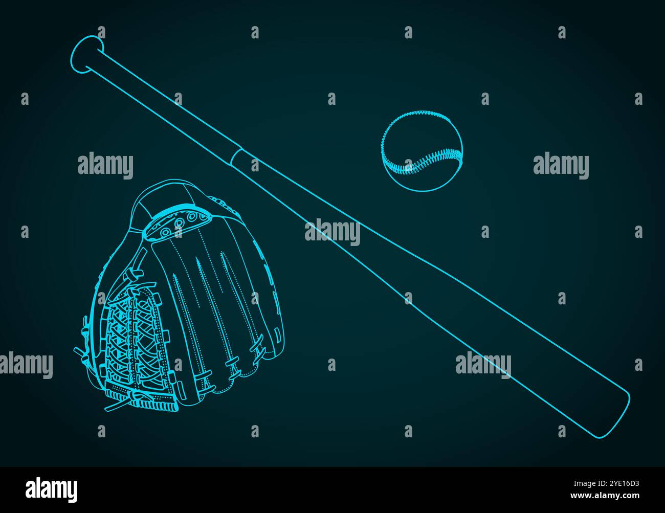 Catcher's mitt, ball and baseball bat. Baseball equipment set ...